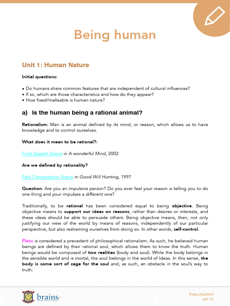 Unit 1. Being Human - Philosophy Core Theme | PDF | Rationalism | Reason