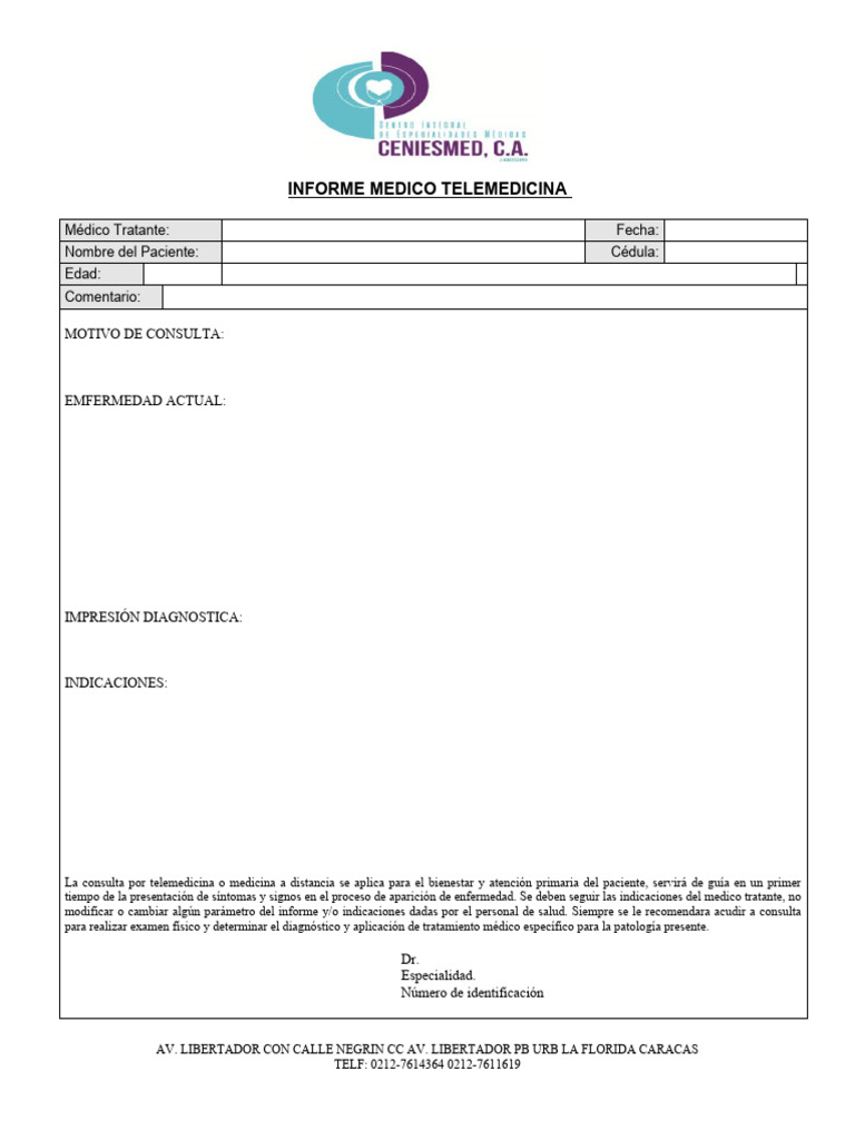 Formato Informe Medico Telemedicina | PDF