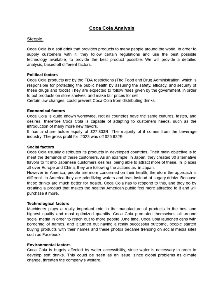 Coca Cola Analysis Pdf Coca Cola Cola