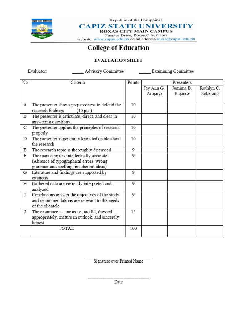 College Research Evaluation Sheet | PDF