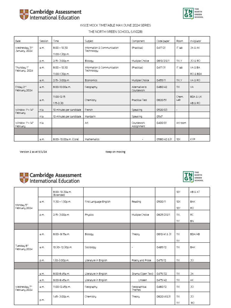 Igcse Mock Timetable 2024 | PDF | Science
