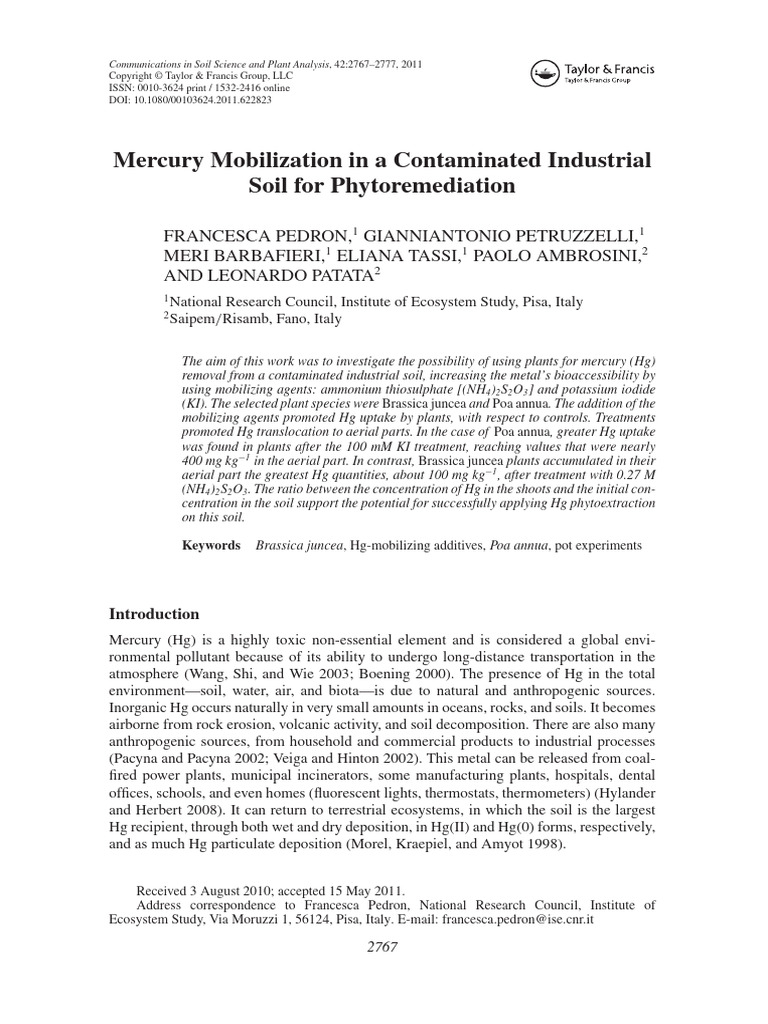 Pedron 2011 Mercury Mobilization in A Contaminated I | PDF | Soil | Mercury (Element)