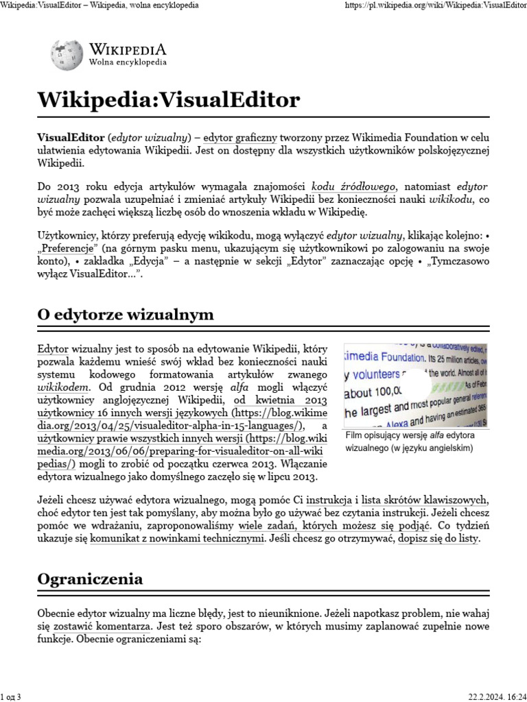 Wikipedia - VisualEditor - Wikipedia, Wolna Encyklopedia | PDF
