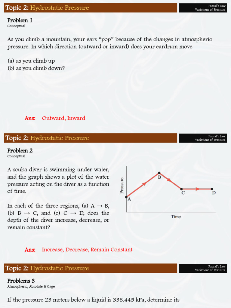 Topic 2 Hydrostatic Pressure | PDF | Pressure | Pascal (Unit)