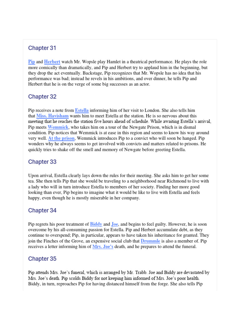 Chapter 30 To 40 Summary Analysis | PDF | Estella (Great Expectations ...