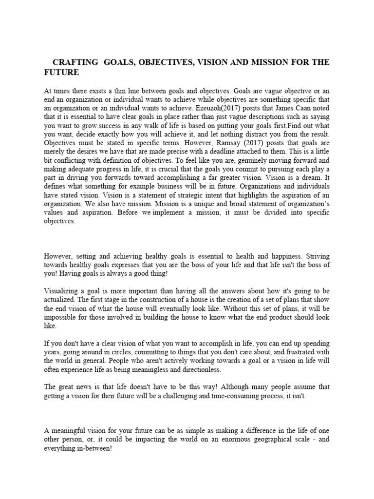 Crafting Goals Objectives Vision and Mis | PDF | Goal | Attitude ...