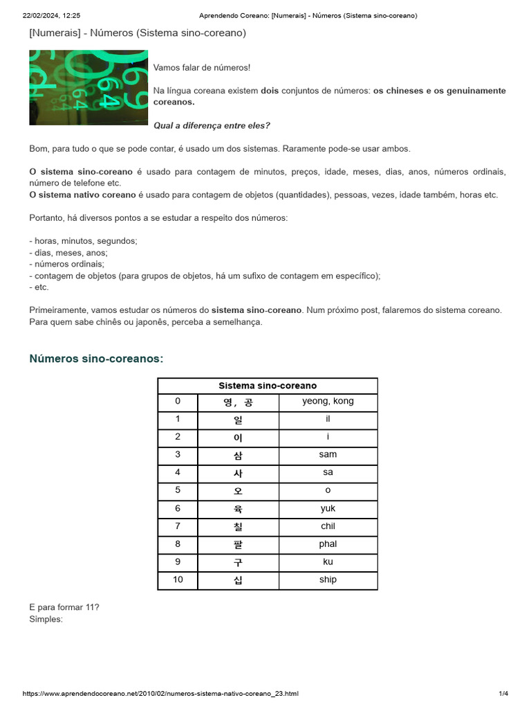 Aprendendo Coreano - (Numerais) - Números (Sistema Sino-Coreano) | PDF ...