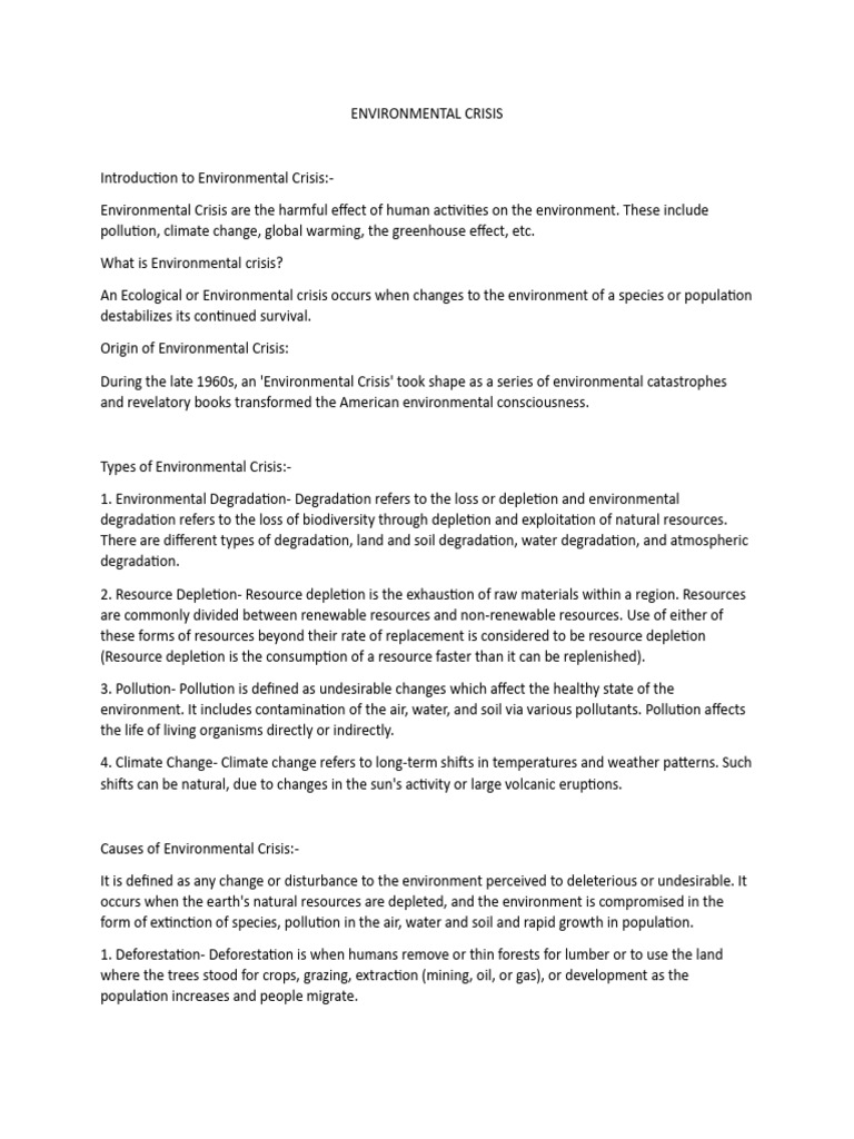 Environmental Crisis | PDF | Environmental Degradation | Natural ...
