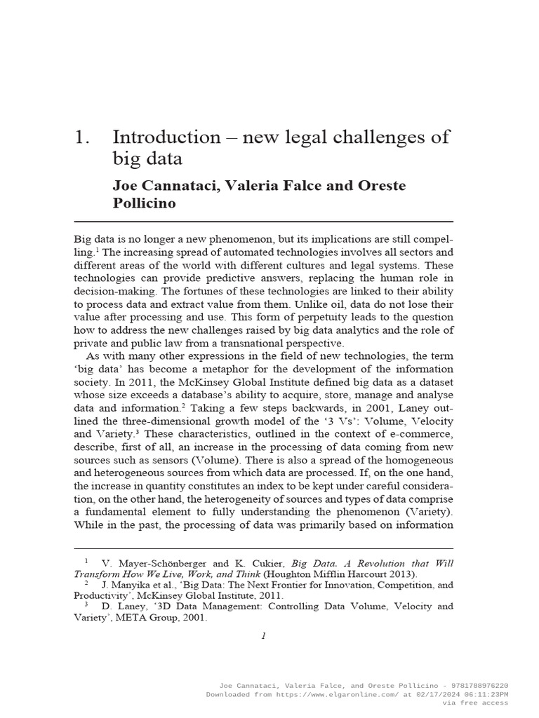 Introduction - New Legal Challenges of Big Data: Joe Cannataci, Valeria Falce and Oreste ...