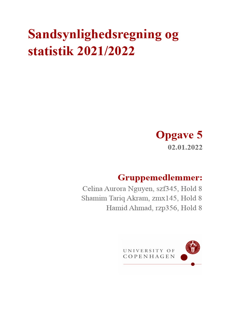 Sandsynlighedsregning Og Statistik 2021/2022: Opgave 5 | PDF