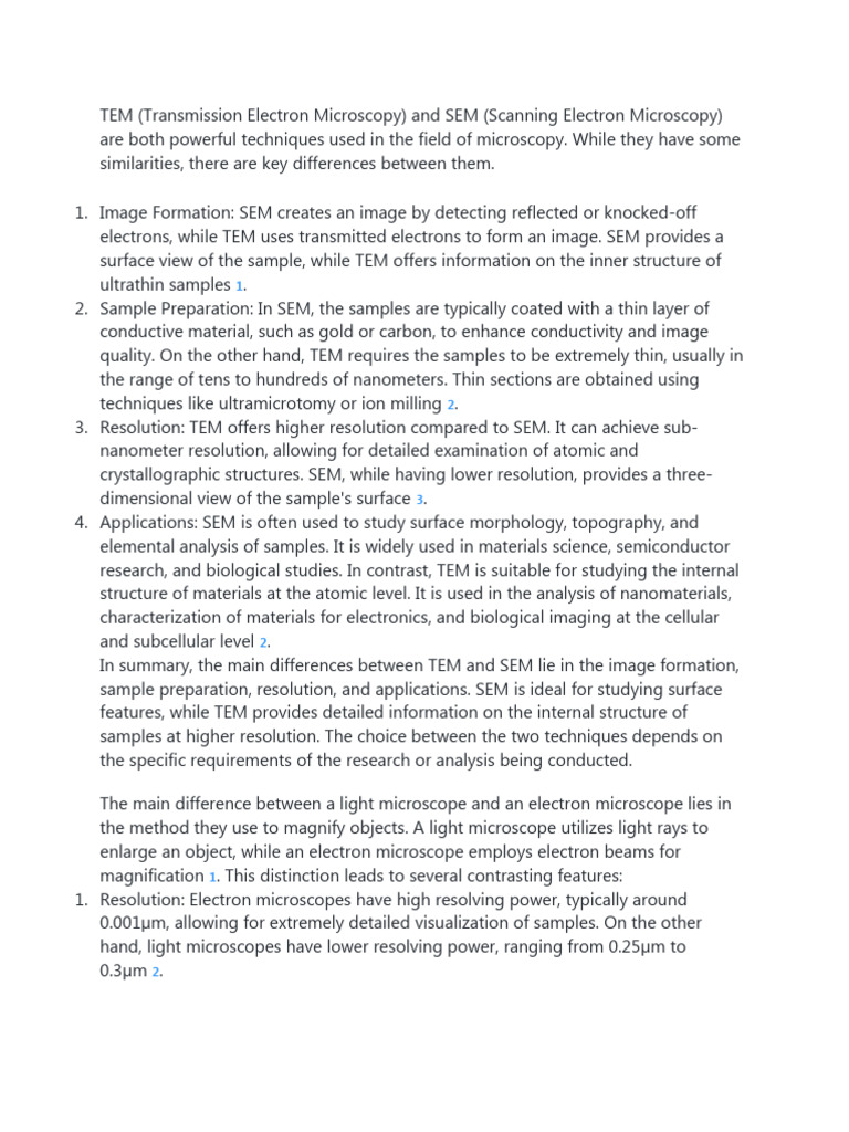 Comparison of Microscopes | PDF | Scanning Electron Microscope | Transmission Electron Microscopy