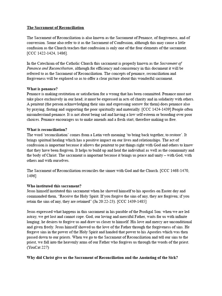 Understanding the Sacrament of Reconciliation | PDF | Penance ...