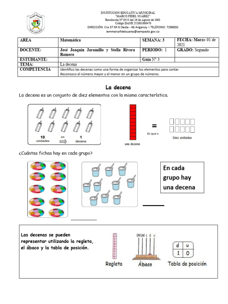 GUIA 3 La Decena - Mayor Que Menor Que SEGUNDOS | PDF