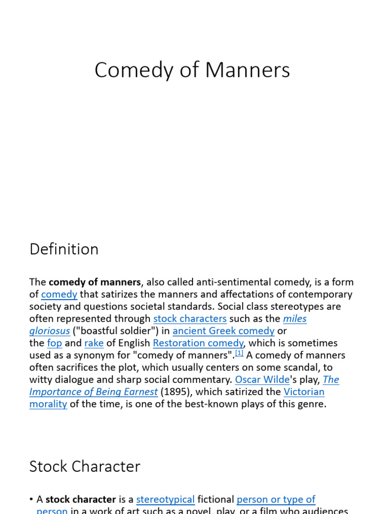 Comedy of Manners | PDF | Comedy | The Arts