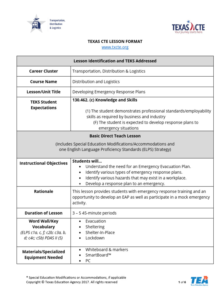 Lesson Plan Developing Emergency Response Plans | PDF | Emergency ...