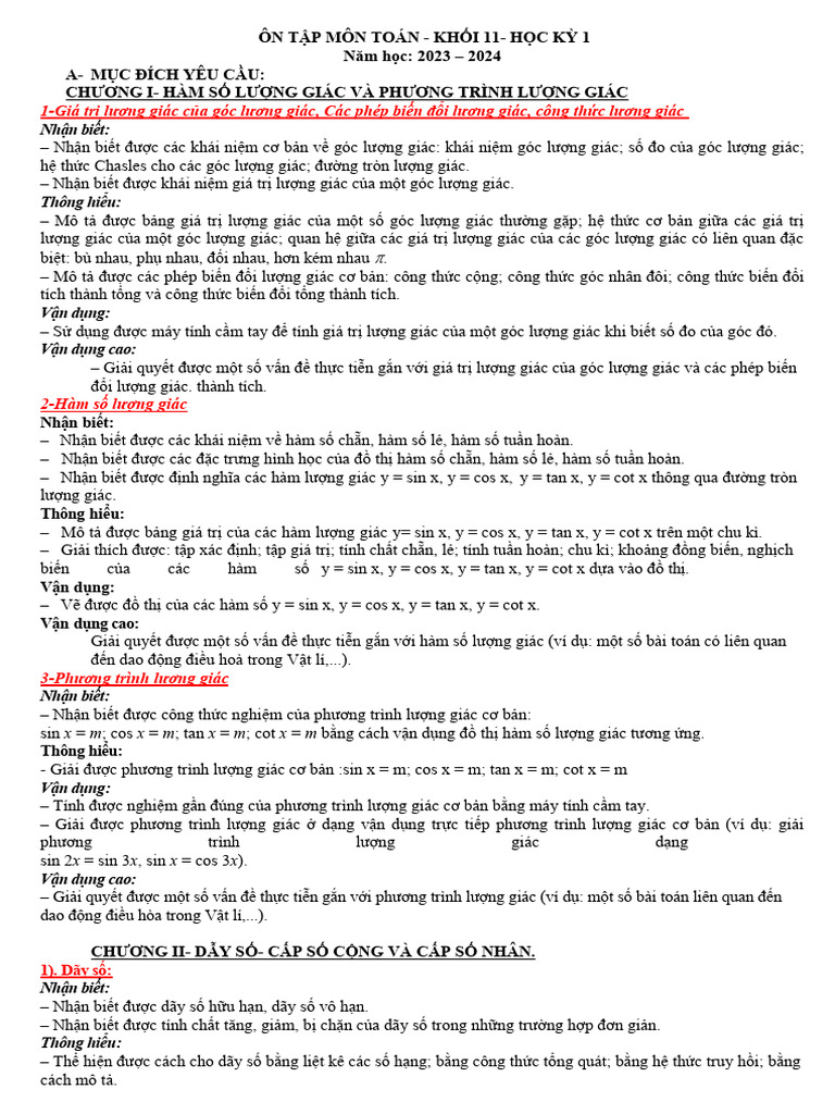 NỘI DUNG ÔN TẬP HK 1 - K11- 2023-2024- nộp | PDF