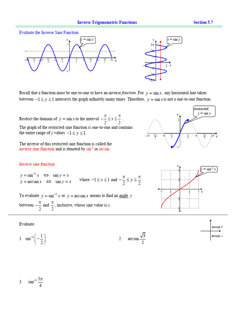 5 7 Inverse Trigonometric Functions Pdf Trigonometric Functions