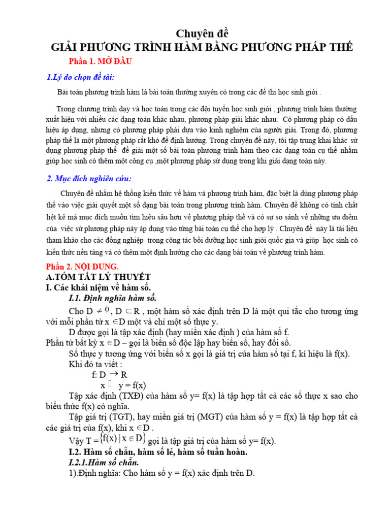 Chuyen de Cao Hong Tuyet Giai Phuong Trinh Ham Bang Phuong Phap The | PDF