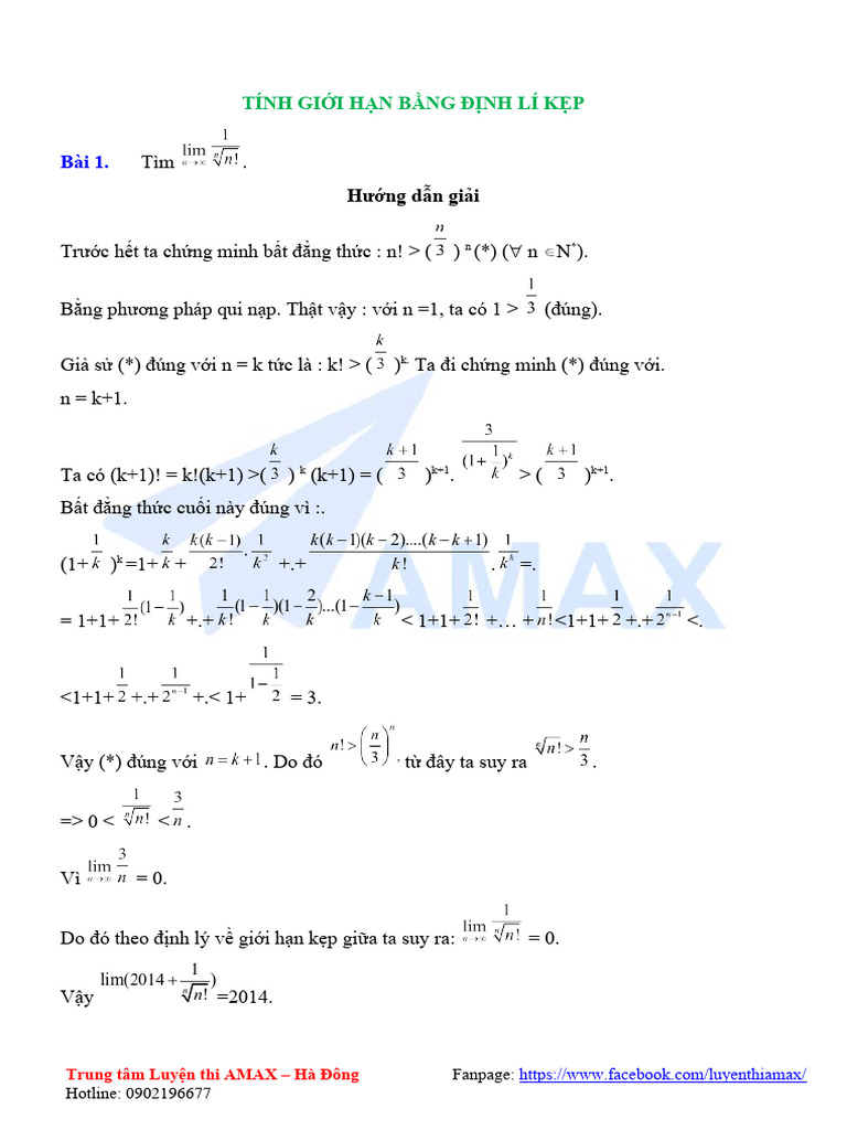 Bai Tap Toan 11 Tinh Gioi Han Bang Dinh Li Kep | PDF