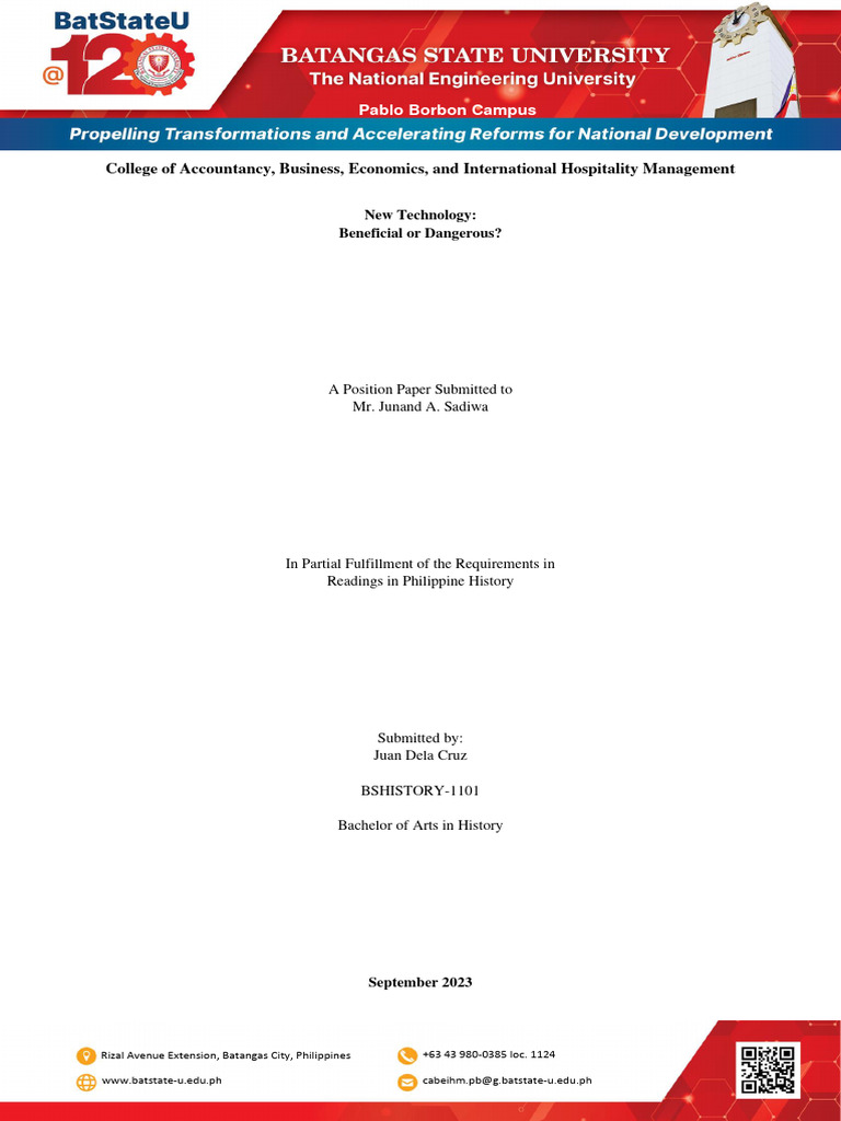 New Technology Beneficial or Dangerous Sample Position Paper | PDF ...