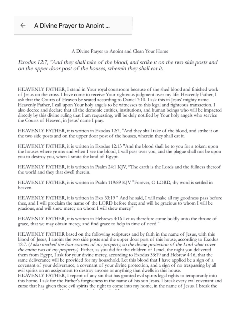 A Divine Prayer To Anoint and Clean Your Home | PDF | God The Father ...