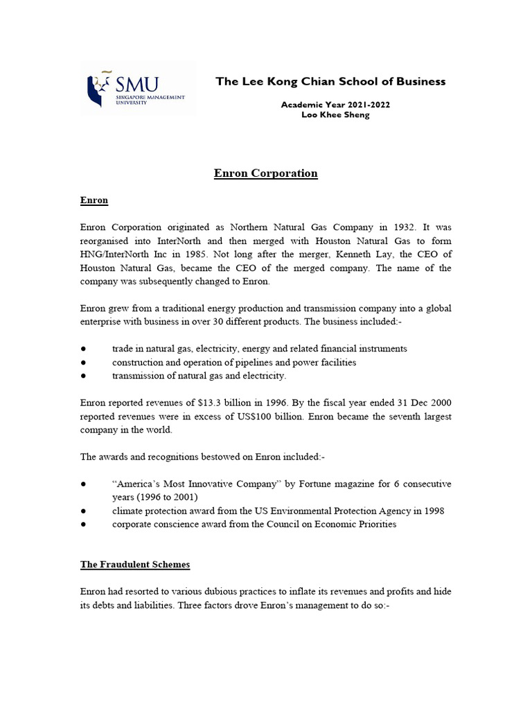 Course Week 1d Study Notes Enron 2021-2022 | PDF | Enron | Business