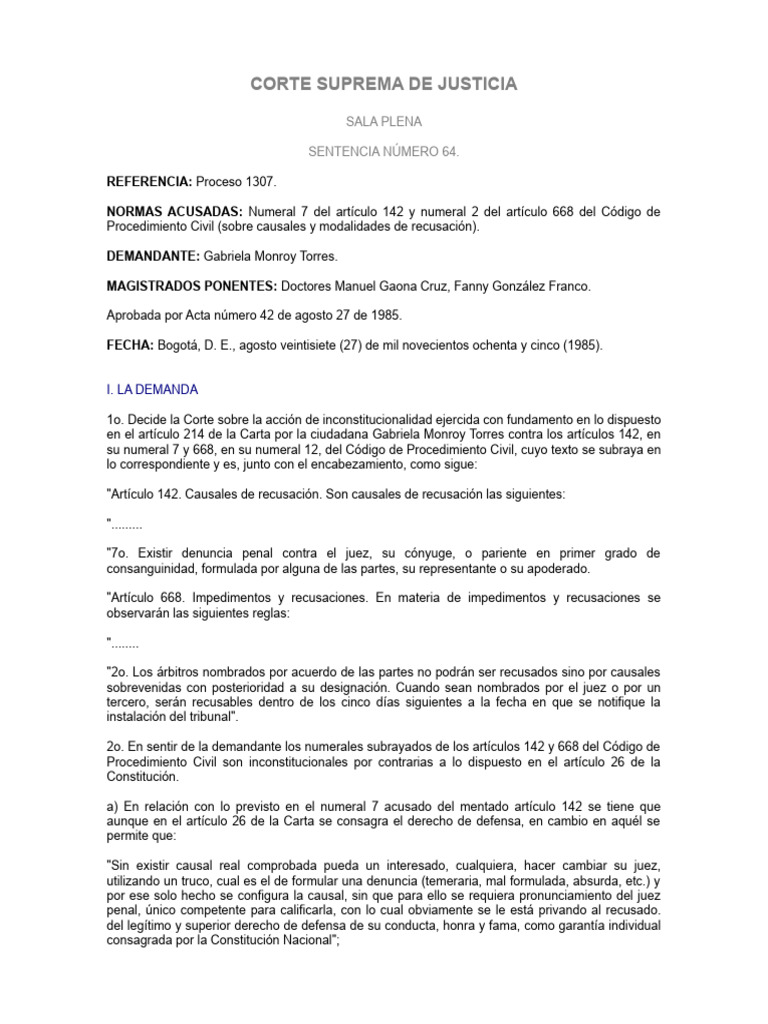 Causales y Modalidades de Recusacion Ago 27-85 | PDF | Debido al proceso | Judicaturas