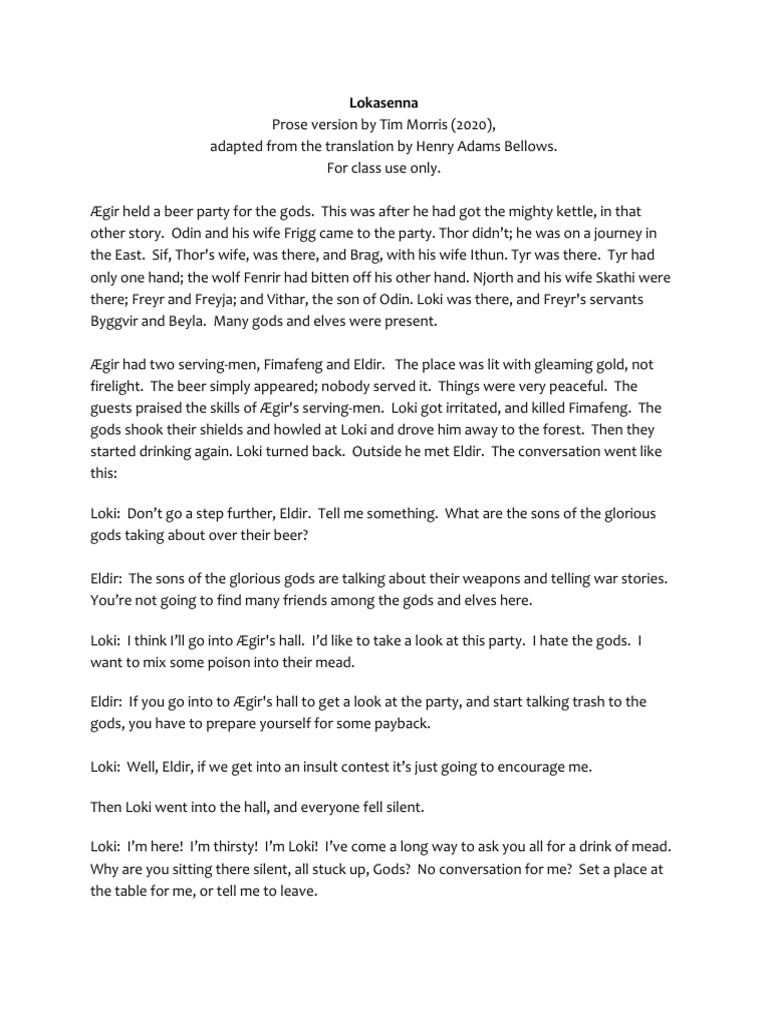 Lokasenna | PDF | Loki | Norse Mythology