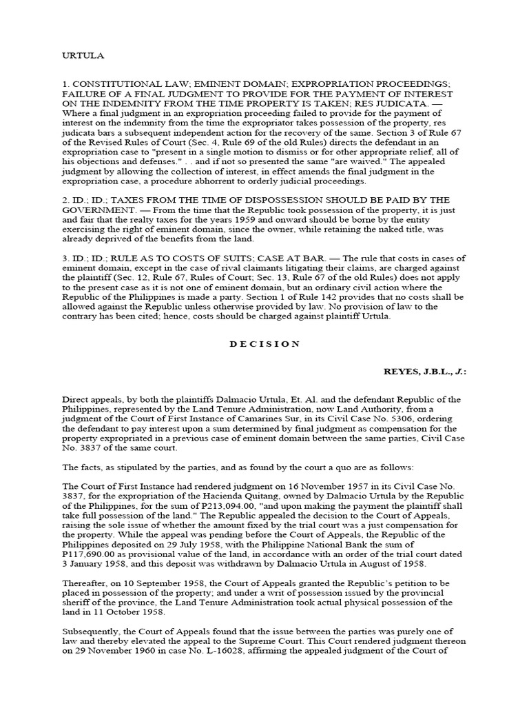 URTULA | PDF | Lawsuit | Eminent Domain