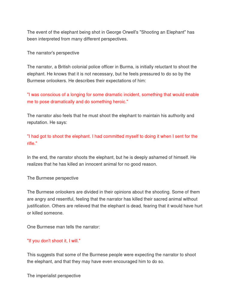 The Event of The Elephant Being Shot in George Orwell | PDF