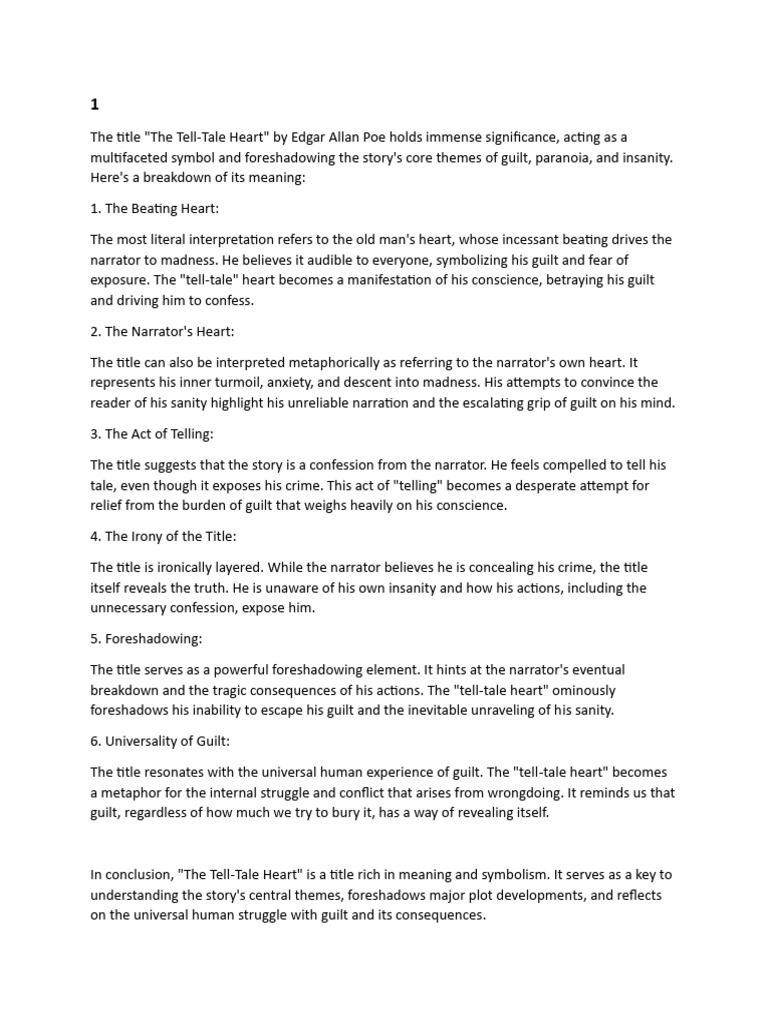 The Tell-Tale Heart by Edgar Allan Poe | PDF | Guilt (Emotion) | Narration