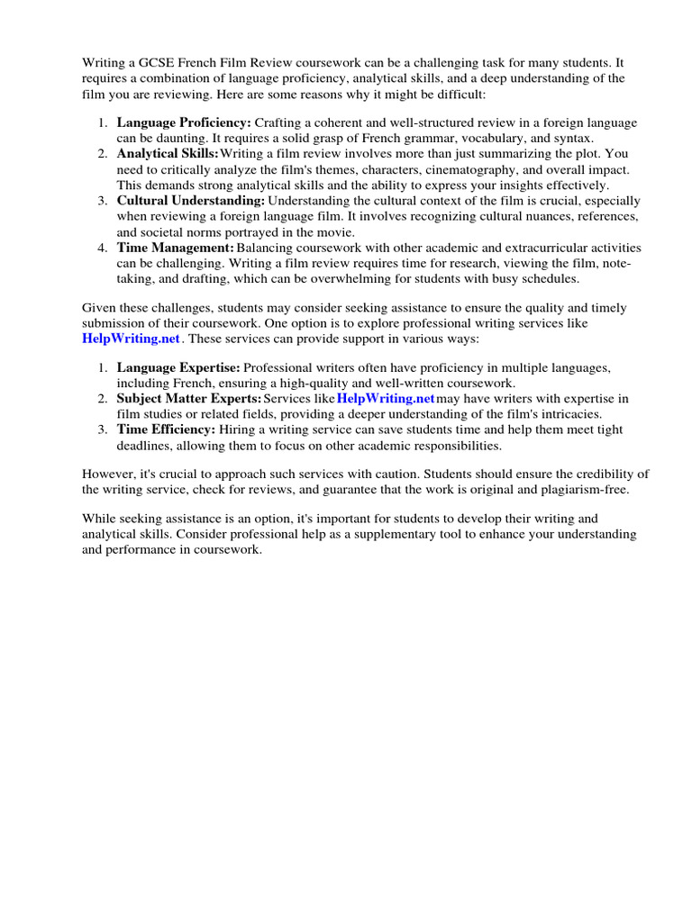 Gcse French Film Review Coursework | PDF | Career & Growth