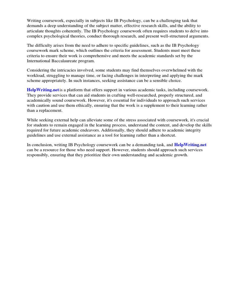 Ib Psychology Coursework Mark Scheme | PDF