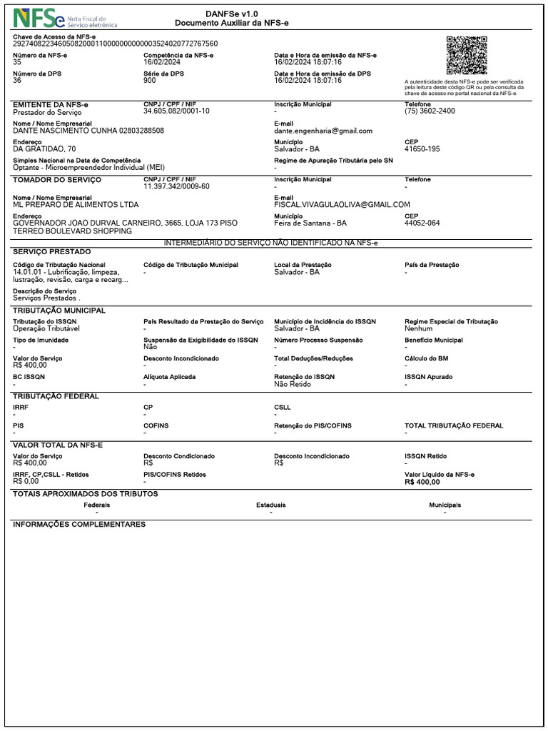 A Autenticidade Desta NFS-e Pode Ser Verificada Pela Leitura Deste Código QR Ou Pela Consulta Da ...