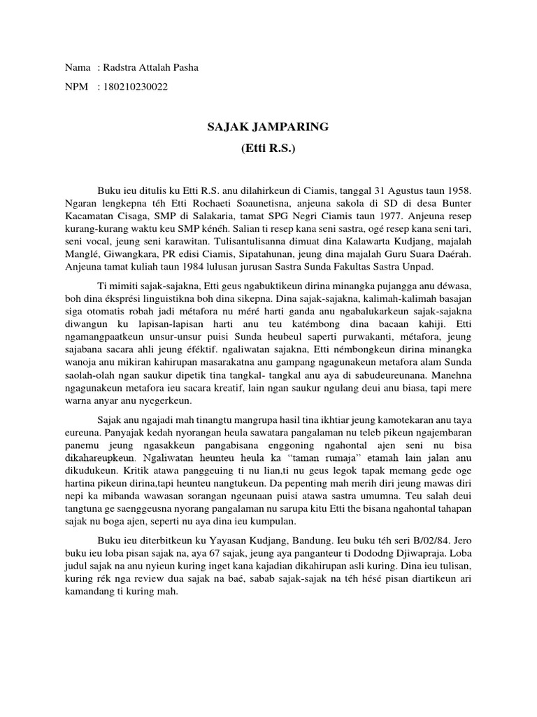 Sajak Jamparing - Radstra Attalah Pasha - 180210230022 | PDF