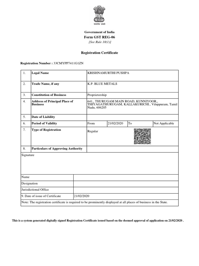GST Registration Certificate | PDF