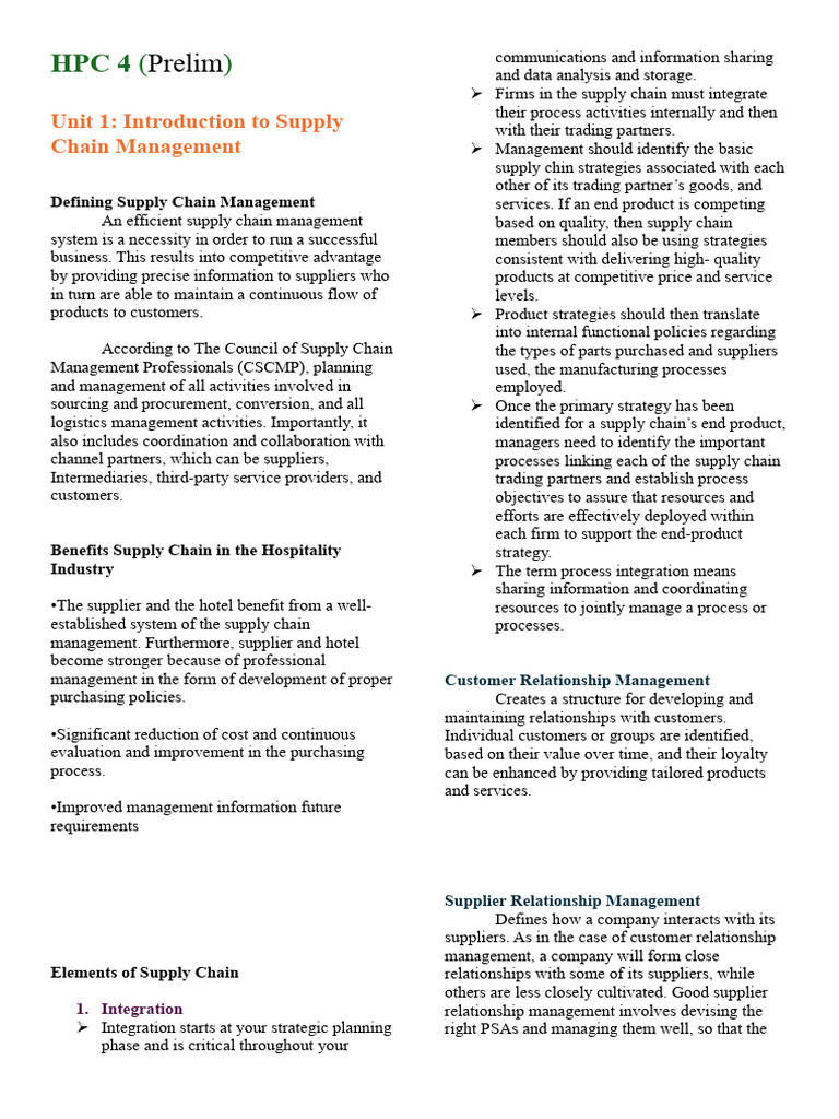 HPC4 Prelim | PDF | Supply Chain | Supply Chain Management