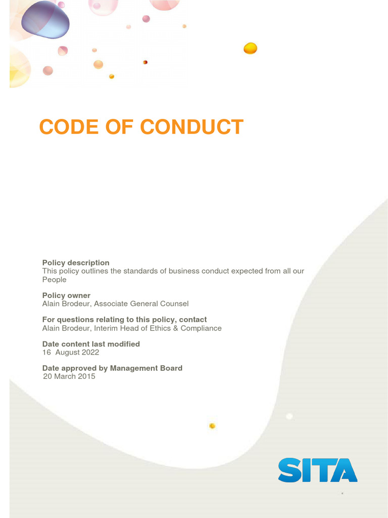 SITA Code of Conduct Guide | PDF | Intellectual Property | Corporate ...