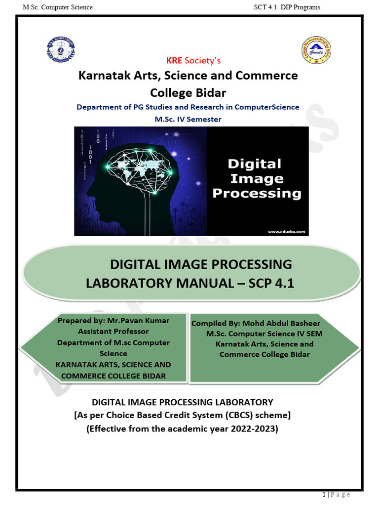 Karnatak Arts, Science and Commerce College Bidar: Digital Image Processing Laboratory Manual ...
