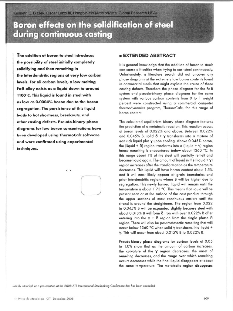 Boron Effects On CC Solidification - Blazek | PDF