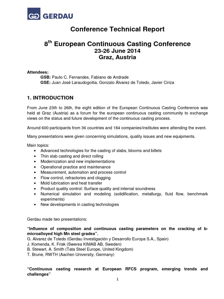 ECCC2014 - 8th European Continuous Casting Conference - Report | PDF ...