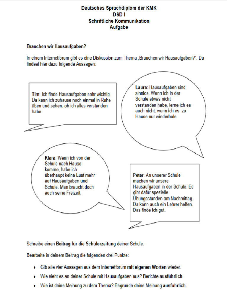DSD I Schriftliche Kommunikation Aufgabe | PDF