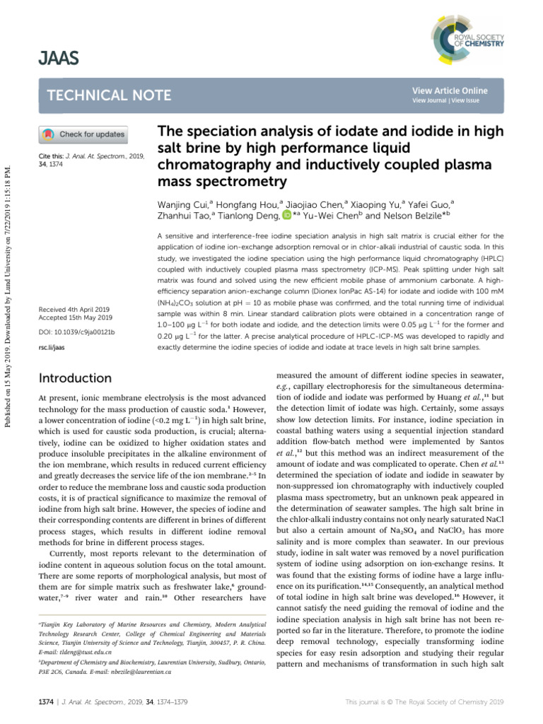 Iodate and Iodine Speciation by LC-ICPMS | PDF | High Performance ...