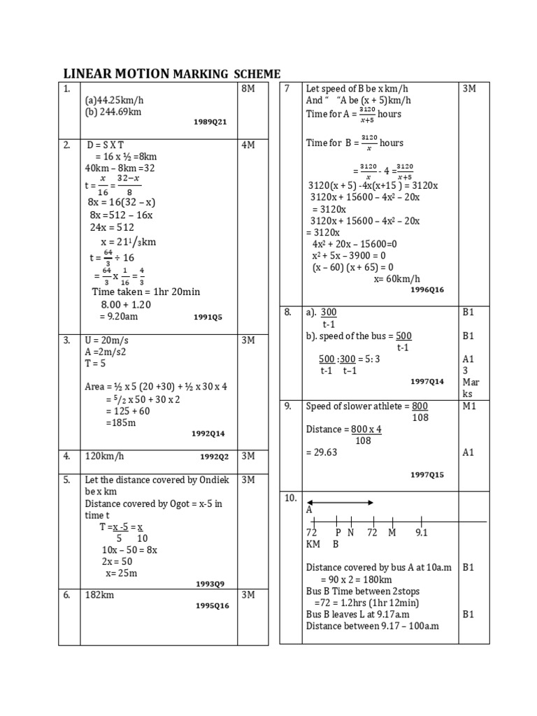 1304208F2 Linear Motion Marking Scheme | Download Free PDF | Speed ...