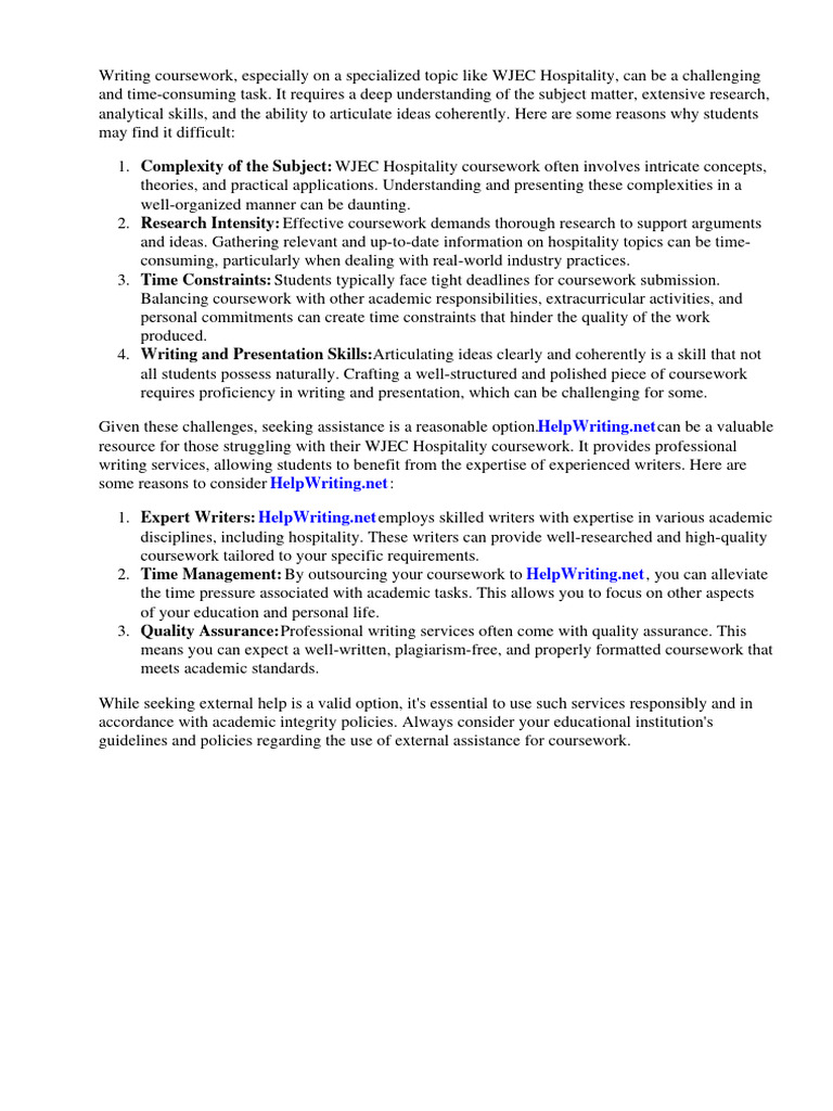 Wjec Hospitality Coursework | PDF | Expert | Cognitive Science