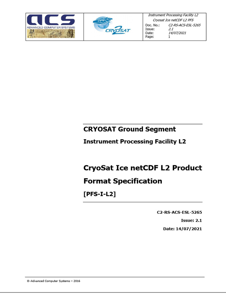 CryoSat NetCDF L2 Product Format Specification | Download Free PDF | Software | Computing