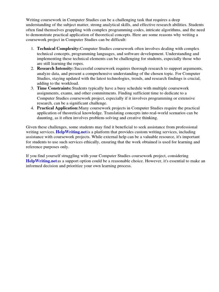 Computer Studies Coursework Project | PDF