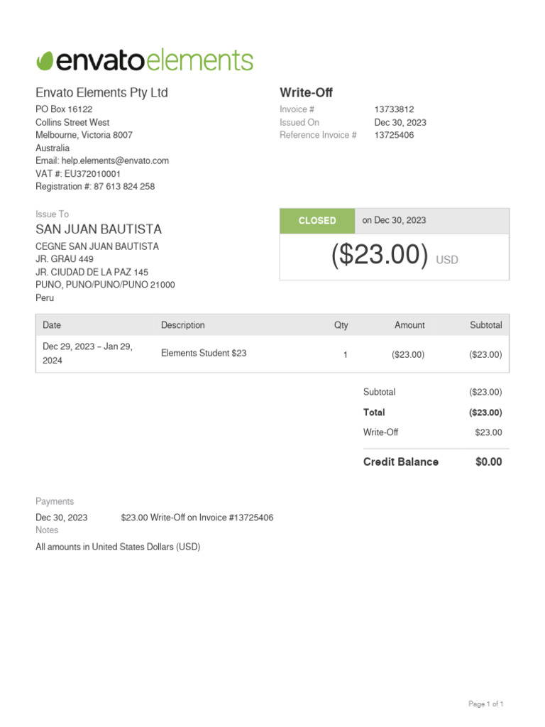 Envato Elements Invoice Details | PDF