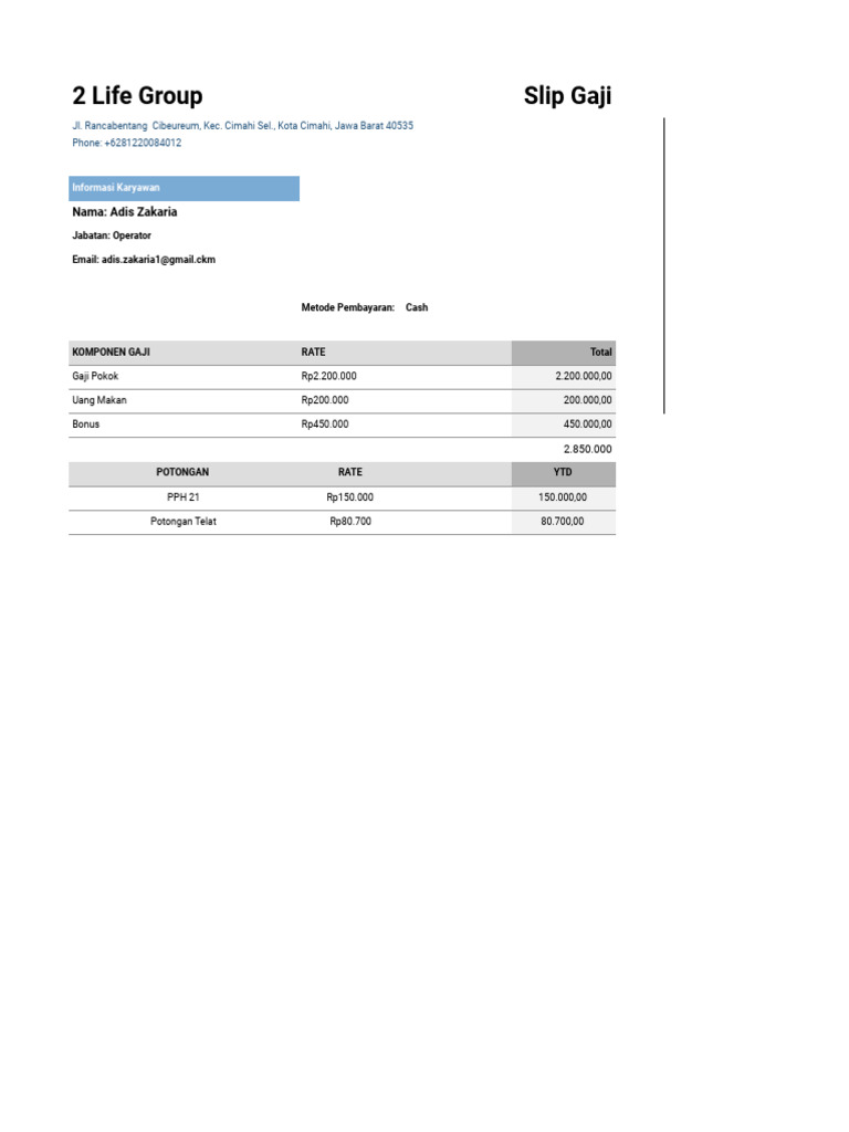 Contoh Slip Gaji Perusahaan-1 | PDF | Paycheck | Worksheet