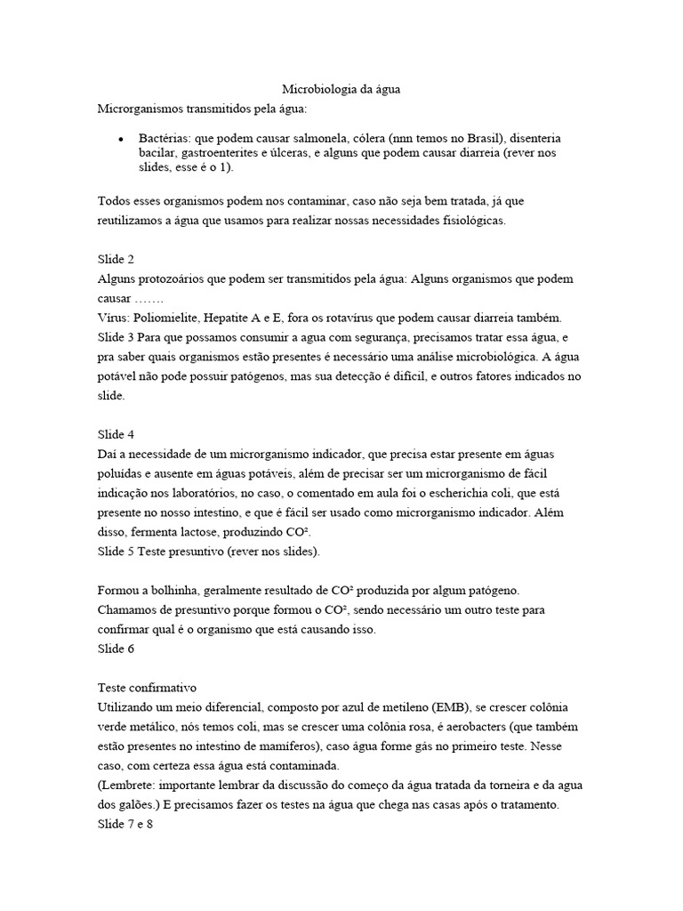 Microbiologia Da Água 27.09 (2023) | PDF | Águas residuais | Microrganismo